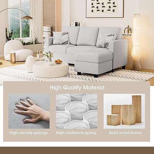 Flamaker Sectional Couch, Sofa Couch for Living Room, L-Shaped Couch with Reversible Chaise, Fabric Small Couches for Apartment, Small Spaces (Grey)