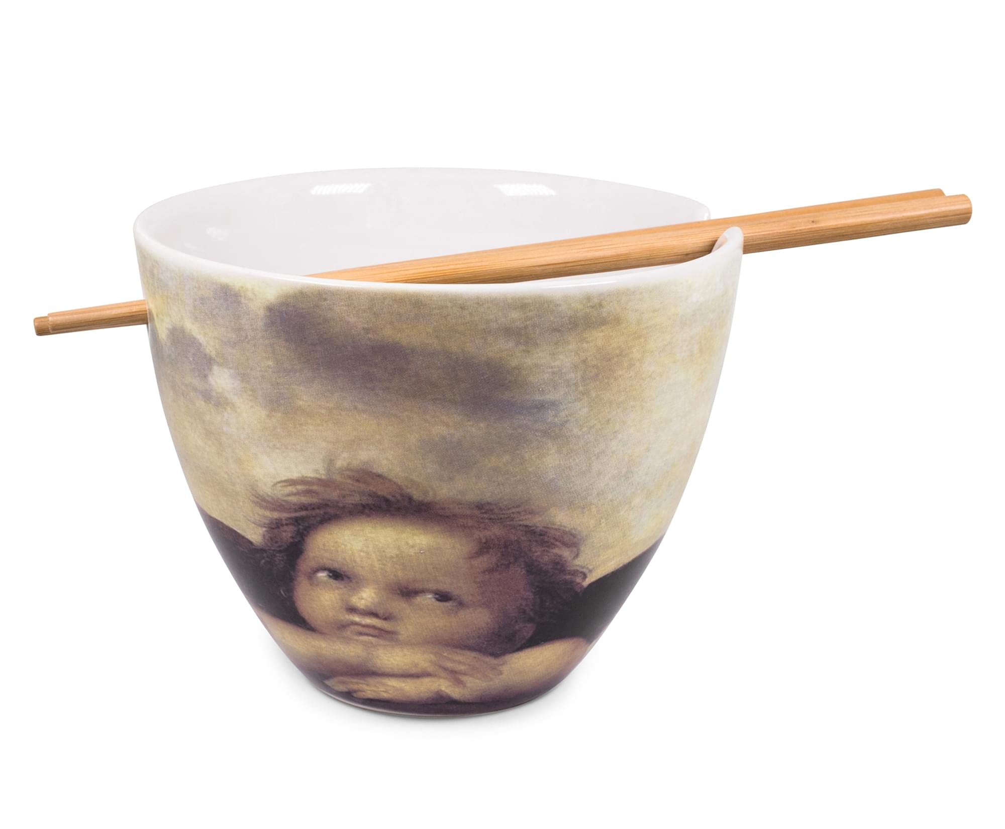 Bowl Bop Cherub Fine Art Japanese Ceramic Dinnerware Set | Includes 16-Ounce Ramen Noodle Bowl and Wooden Chopsticks | Asian Food Dish Set for Home & Kitchen