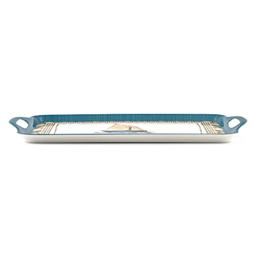 Pimpernel Coastal Breeze Collection Large Handled Tray | Serving Tray for Lunch, Coffee, or Breakfast | Made of Melamine for Indoor and Outdoor use | Measures 18.9" x 11.6" | Dishwasher Safe