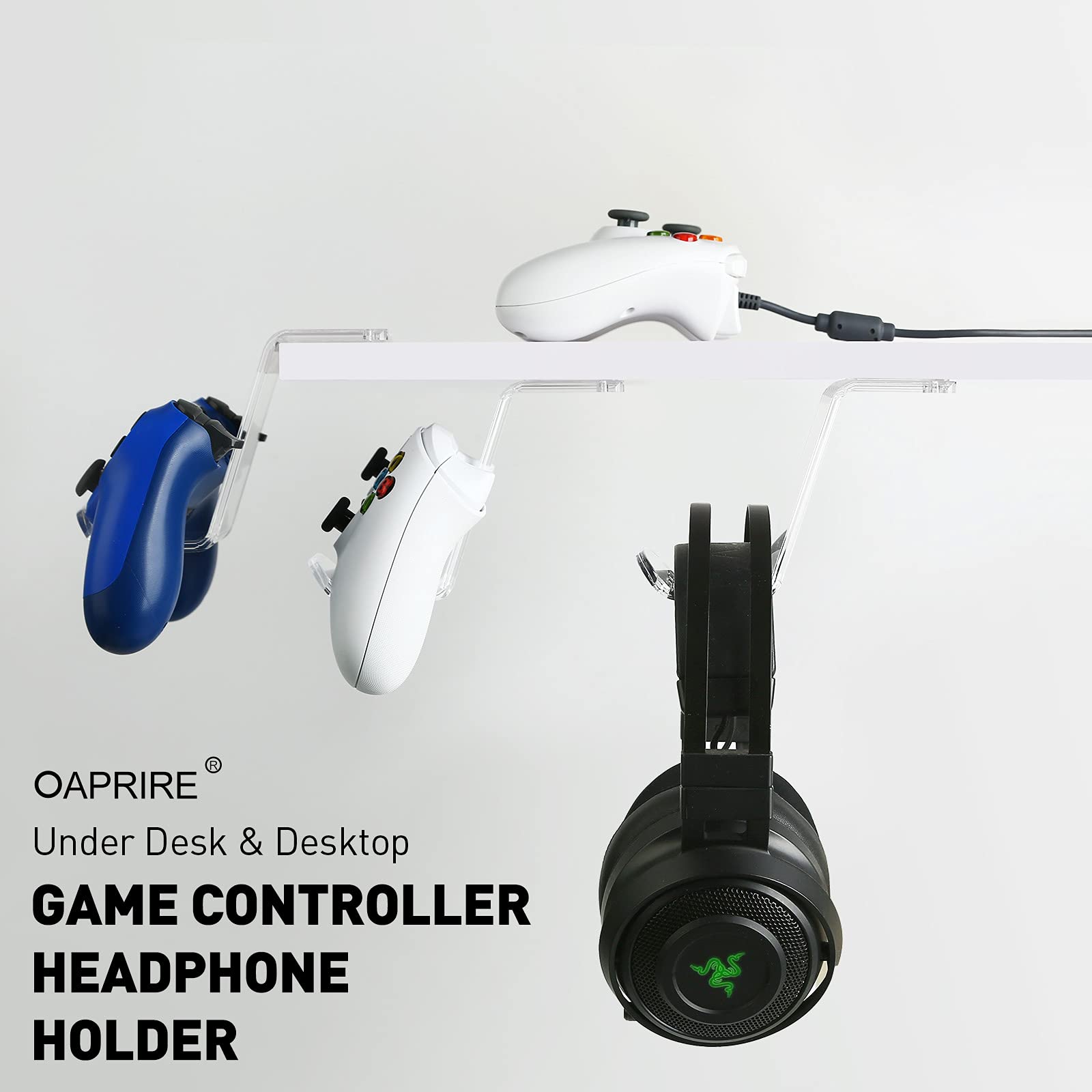 OAPRIRE Under Desk & Desktop Controller Holder Gaming Accessories (2 Pack), Universal Controller Stand for PS5 PS4 Xbox ONE STEAM PC (Crystal Clear)