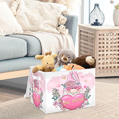DOMIKING Valentine Gnome Heart Large Storage Bin with Lid Collapsible Shelf Baskets Box with Handles Toys Organizer for Nursery Drawer Shelves Cabinet