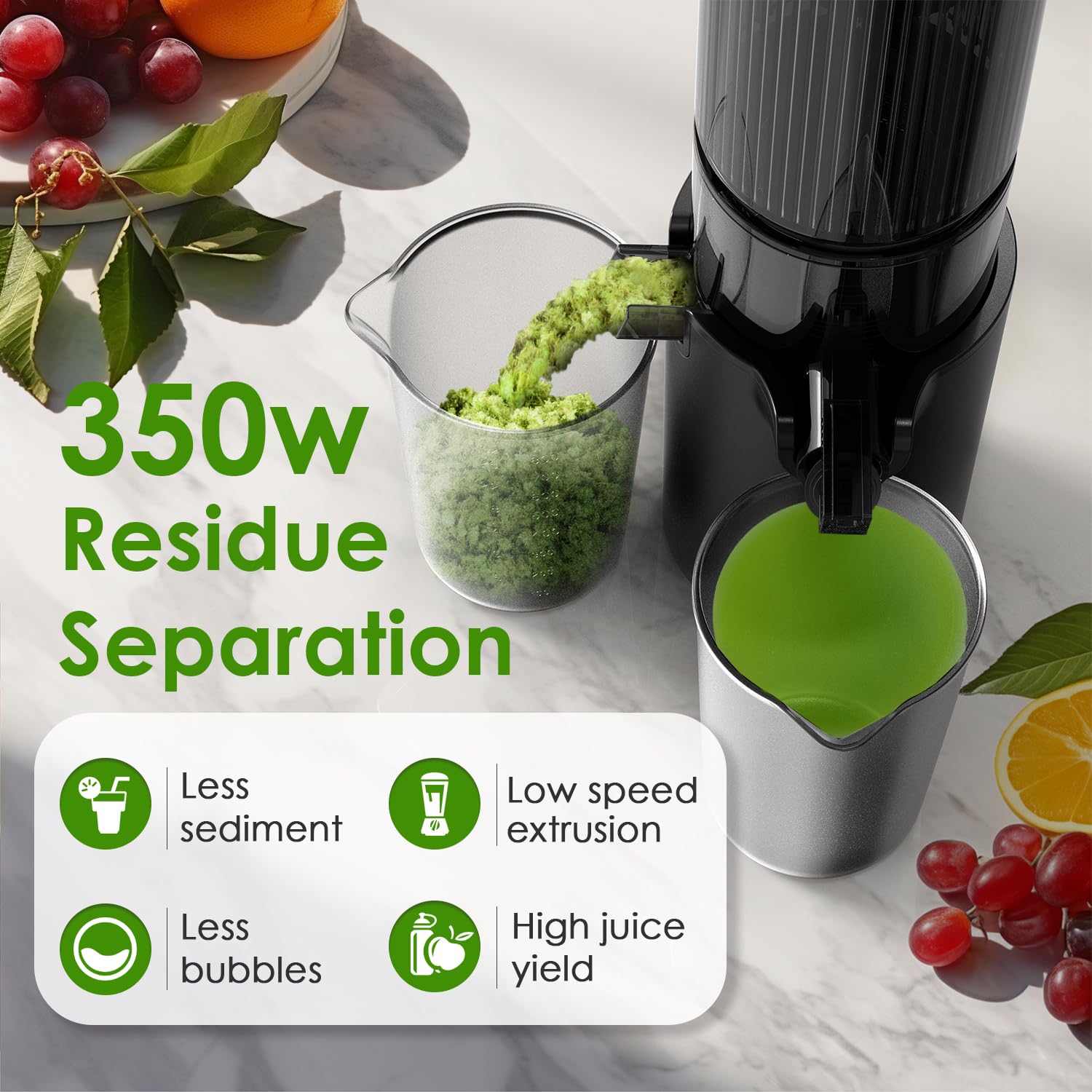 Cold Press Juicer Machines, 350W Masticating Juicer with 5.3" Extra Large Feed Chute, Fit Whole Fruits & Vegetables, Professional Slow Juicer Easy to Clean