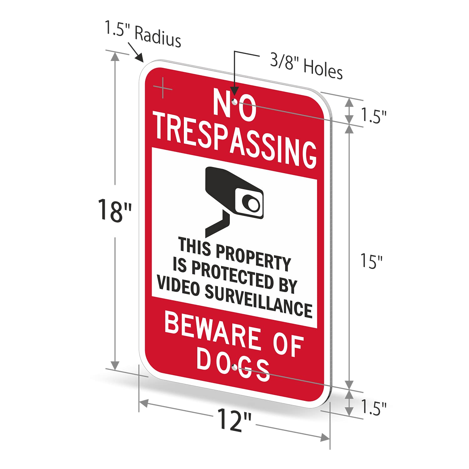 SmartSign "No Trespassing - Property Protected by Video Surveillance, Beware Of Dogs" Sign | 12" x 18" 3M Engineer Grade Reflective Aluminum