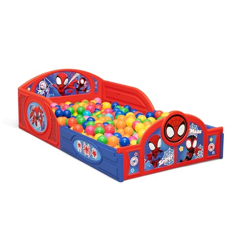 Delta Children - Marvel Spidey and His Amazing Friends 4-Piece Toddler Room-in-a-Box Set โ Includes Sleep and Play Toddler Bed, Table, 1 Chair and Toy Box, Blue/Red