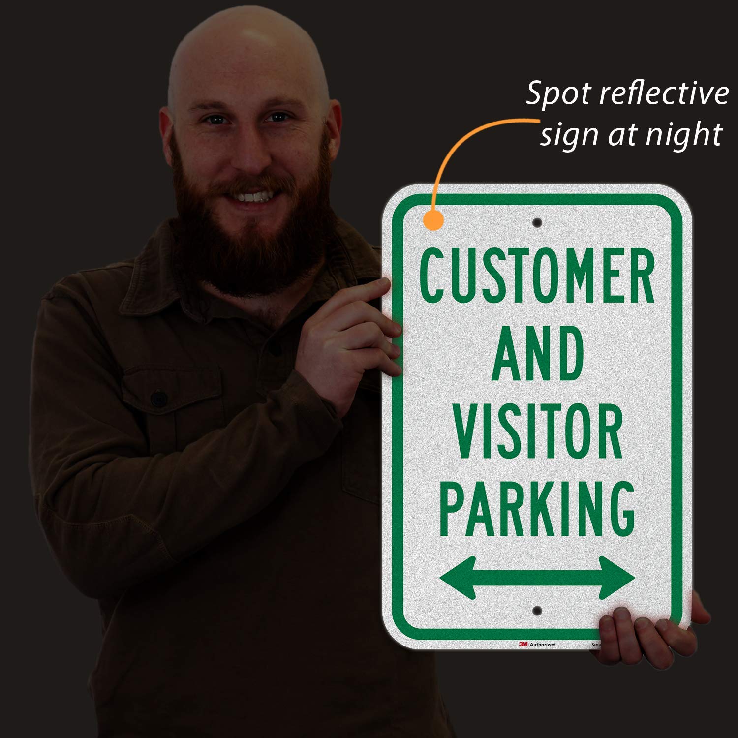 SmartSign-K-5661-EG "Customer and Visitor Parking" Sign with Bi-directional Arrow | 12" x 18" 3M Engineer Grade Reflective Aluminum