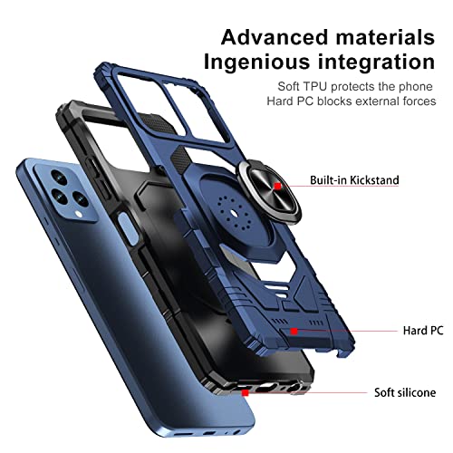for T-Mobile REVVL 6 Case, with Tempered Glass Screen Protector Heavy Duty Protection Technology Built-in Kickstand Rugged Shockproof Protective Phone Case(Blue)