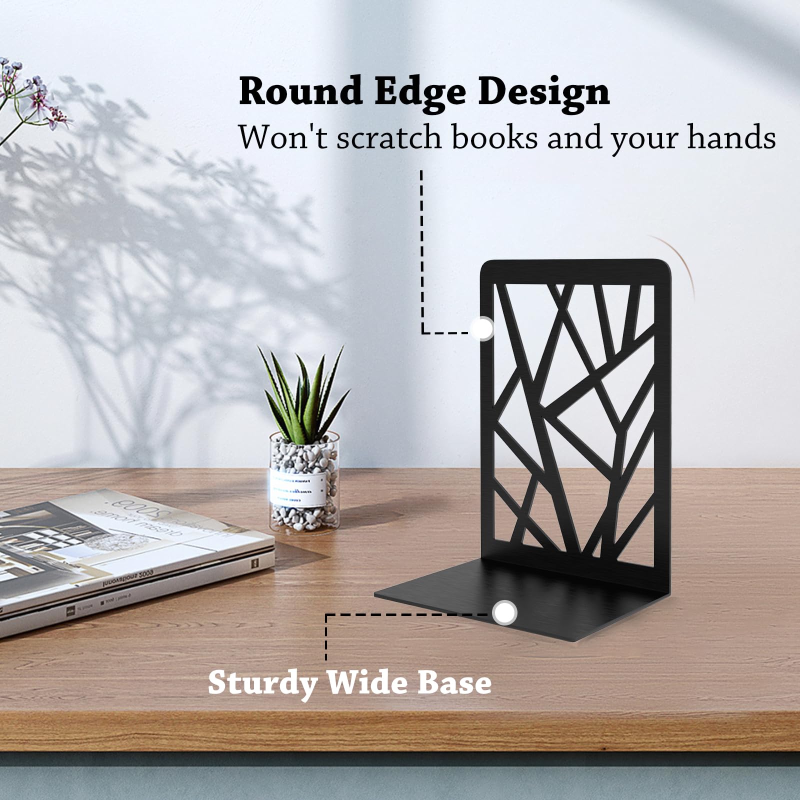 Book Ends, Bookends for Shelves, Home Decorative Bookends for Heavy Books, Non-Skid Book Holders for Shelves, Metal Book End Bookend for Home Office Decor, 7 x 4.7 x 3.5β (2 Pairs/ 4 Pcs, Large)