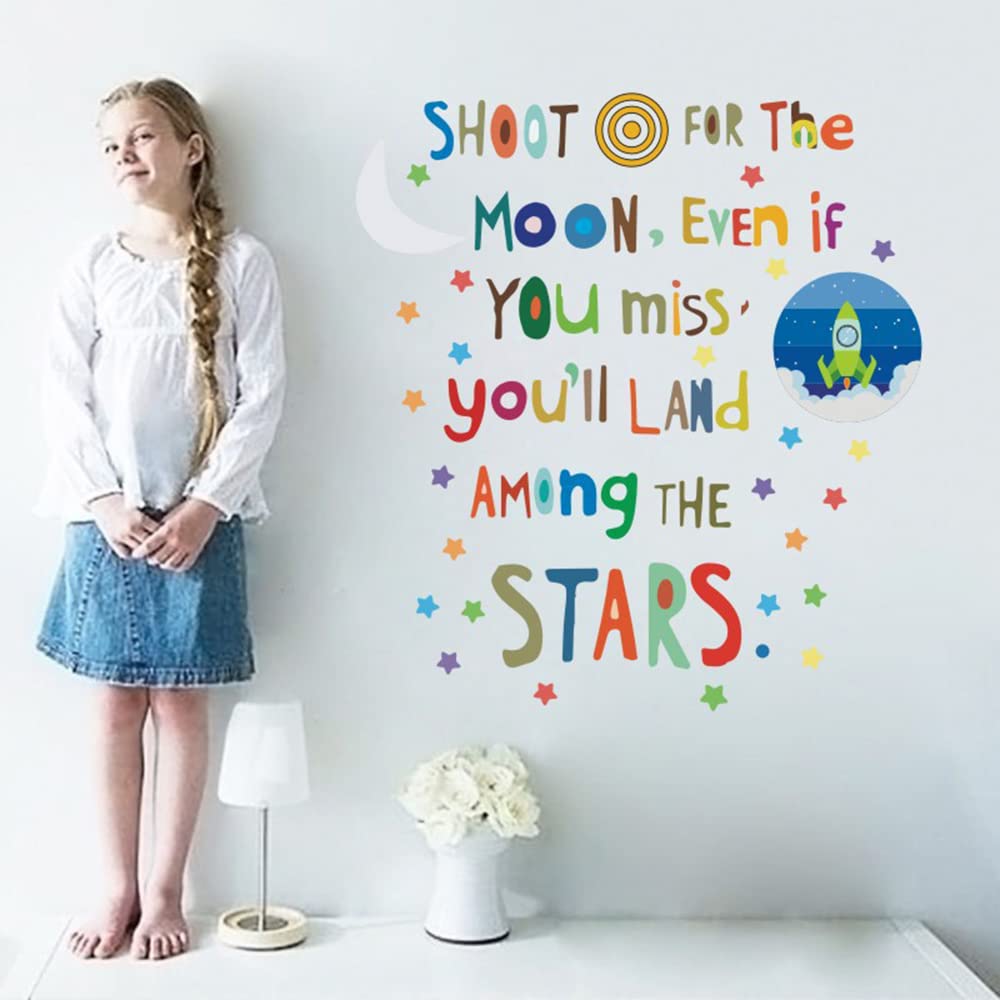 Colorful Inspirational Quotes Wall Decals Lettering Rocket Stars Wall Stickers for Baby Room Nursery Classroom Bedroom