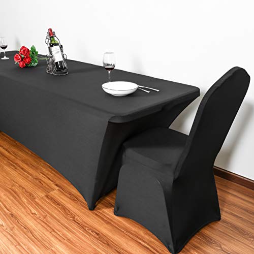 Obstal 6ft Stretch Spandex Table Cover for Standard Folding Tables - Universal Rectangular Fitted Tablecloth Protector for Wedding, Banquet and Party (Black, 72 Length x 30 Width x 30 Height Inches)