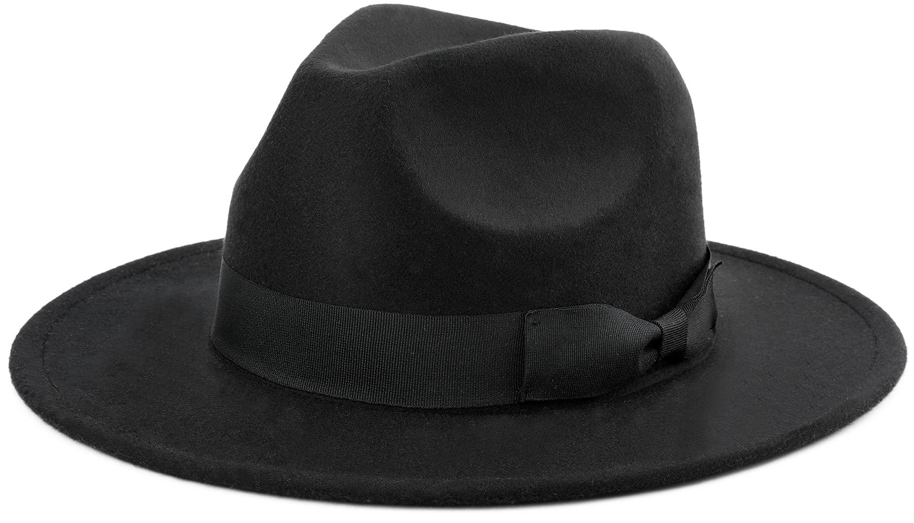 Besoogii Classic Wide Brim Women Men Fedora Hat with Belt Buckle Felt Panama Hat (Bowknot-Rice)