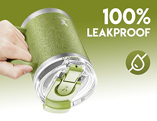 Meoky 14oz Insulated Coffee Mug with Lid and Handle, 100% Leak Proof Stainless Steel Coffee Cup with Tritan Lid, Double Wall Vacuum Coffee Tumbler with Handle (Forest)