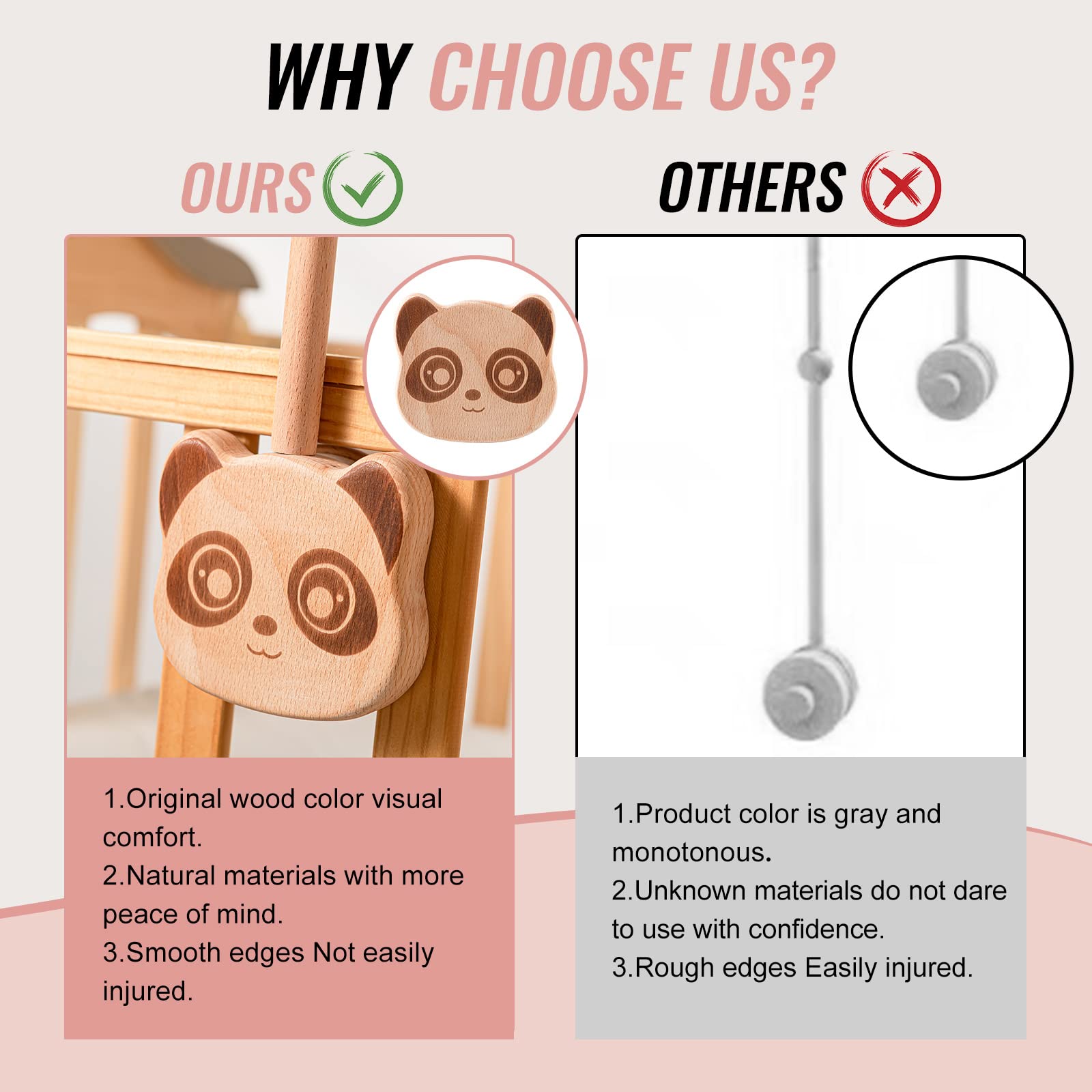 BABY REMEMBER Wooden Baby Crib Mobile Arm Panda-Shape Baby Mobile Holder 100% Beech Crib Mobile Hanger for Crib (Panda)