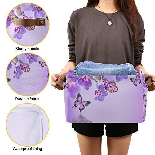 Storage Basket Cube Spring Flower Orchid Butterfly Large Collapsible Toys Storage Box Bin Laundry Organizer for Closet Shelf Nursery Kids Bedroom,15x11x9.5 in,1 Pack