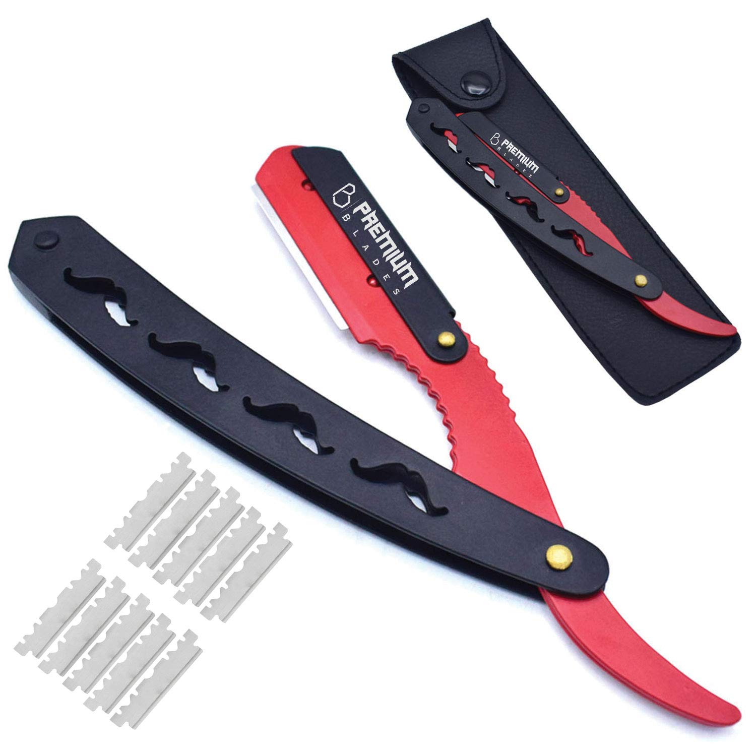 Black & Red Barber Razor, Razor for men, Professional Changeable Half Blade Straight Edge Razor by" Premium Blades"