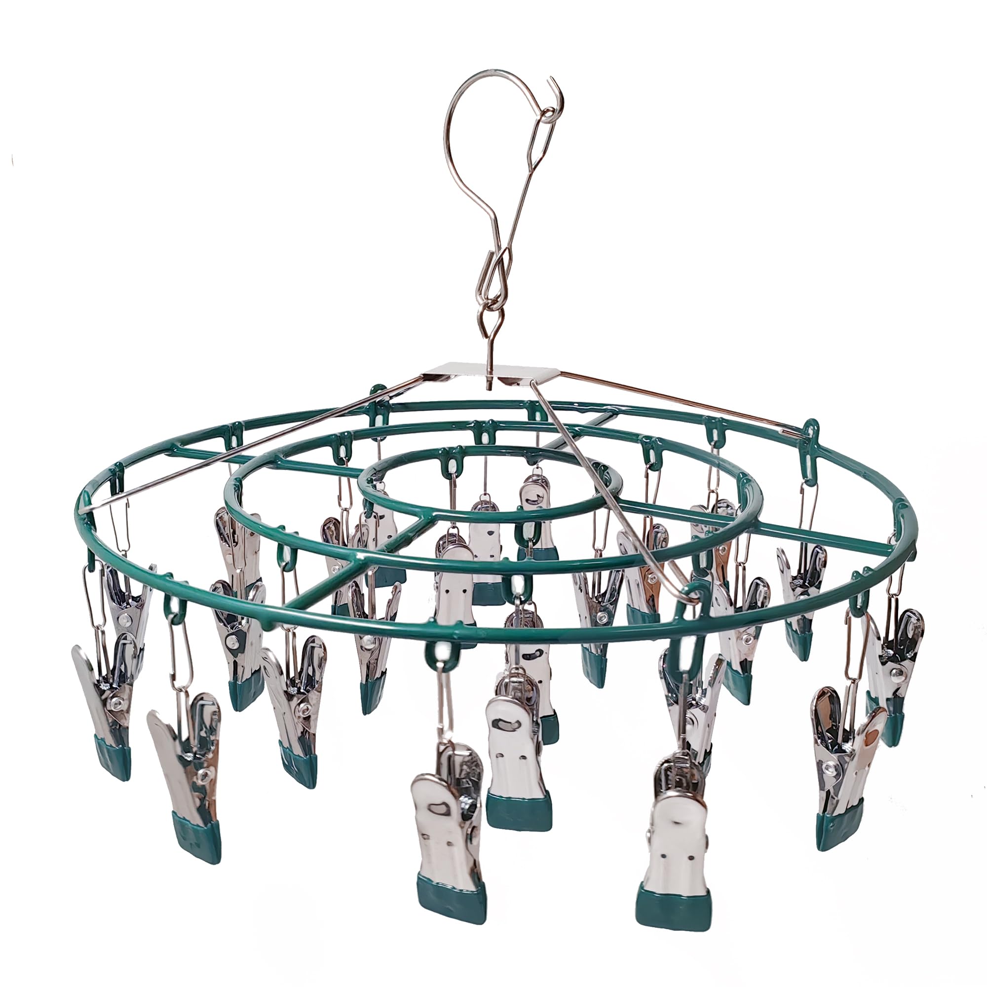 Clothes Drying Rack,Clothes Sock Underwear Hanger with 24 Clips, Round Swivel, Windproof Hook Hanger for Drying Baby Clothes ,Bras, Towel, Sock