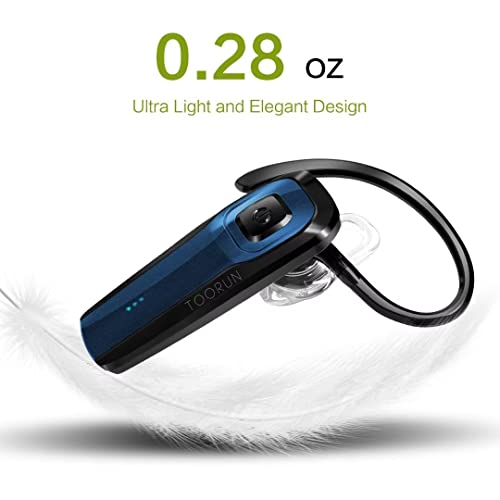 TOORUN Bluetooth Earpiece, M26 Bluetooth Headset Handsfree V5.0 Wireless Earpiece Headphone with Noise Reduction and Microphone Compatible for Android iPhone Cell Phone Laptop - Blue
