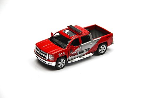KiNSMART 2014 Chevrolet Silverado 1:46 Scale 5 Inch Police & Firefighter Pick-up Truck (2 Set)