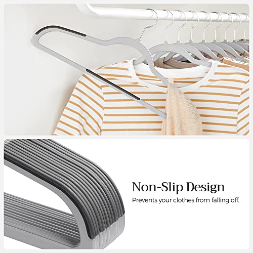 SONGMICS Clothes Hangers, Pack of 50 Plastic Coat Hangers, Non-Slip, Space-Saving, 0.2 Inches Thick, 17.7 Inches Long, 360° Swivel Hook, Light Gray and Dark Gray UCRF50G