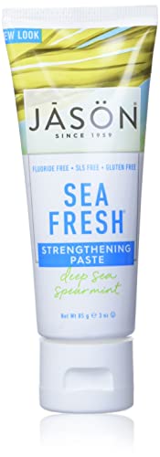 Jason Sea Fresh Strengthening Fluoride-Free Toothpaste, Deep Sea Spearmint, Travel Size, 3 Oz