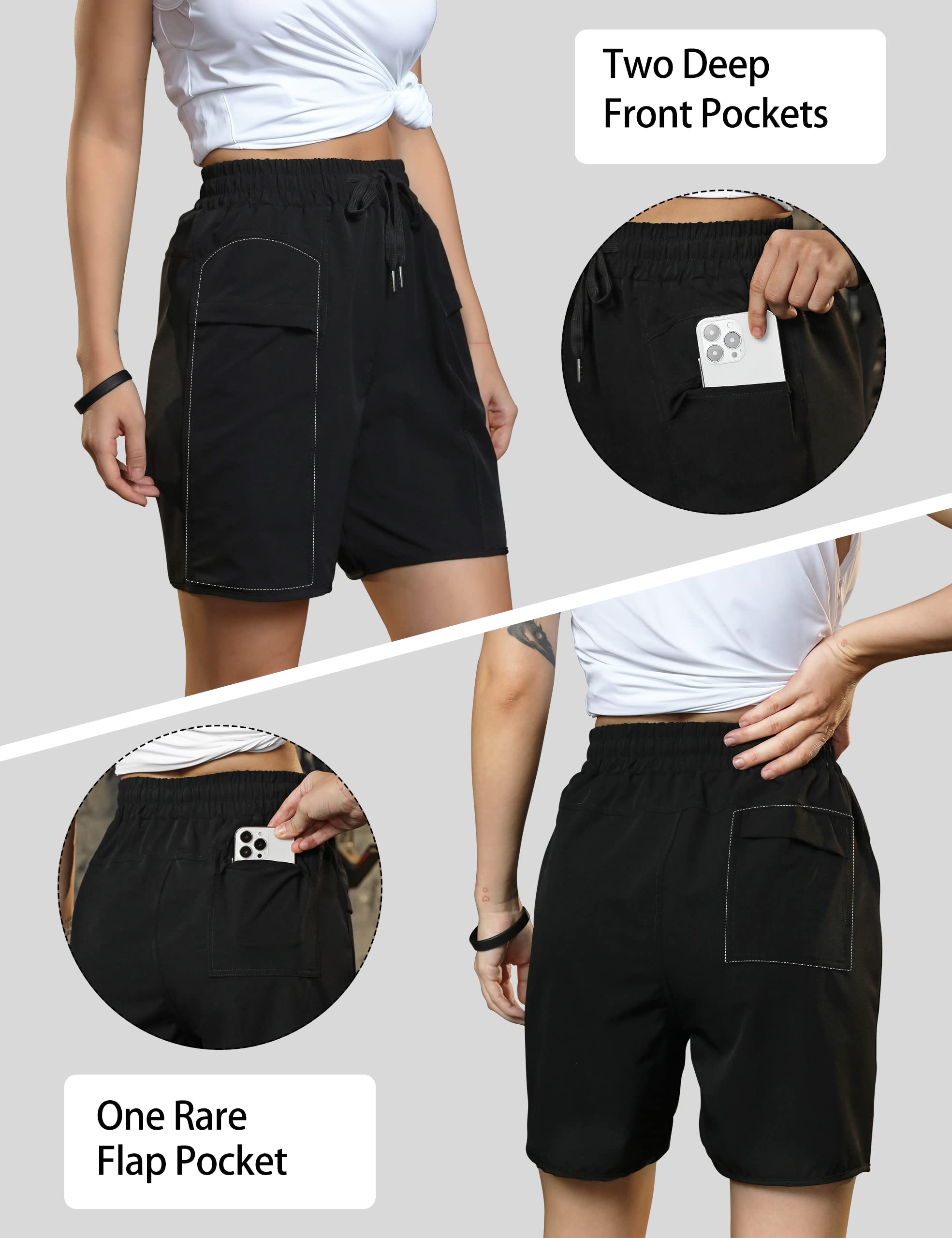Blooming Jelly Women's Hiking Cargo Shorts Quick Dry High Waisted Athletic Golf Shorts with Pockets for Casual Summer (Medium, Black)