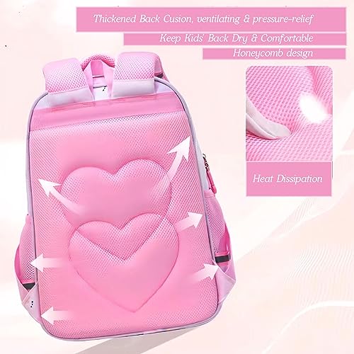Dorlubel Girls Unicorn Backpack for Elementary School Bags Cute Love Heart Large Capacity Lightweight Bookbag(Purple Caticorn)