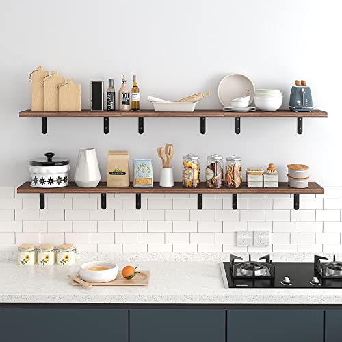 Fixwal Floating Shelves, Rustic Wood Wall Shelves Set of 6, Shelves for Wall Decor, Farmhouse Style for Bedroom, Living Room, Kitchen, Bathroom, Office and Plants (Dark Carbonized Black)