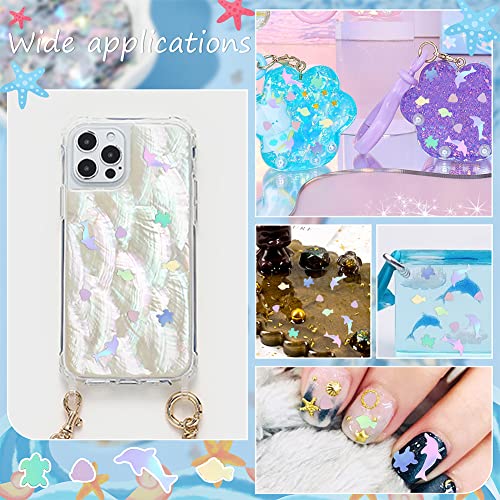 OLYCRAFT 48g 4 Styles Ocean Theme Nail Sequins Nail Art Glitter Sequin Dolphin Fish Resin Epoxy Fillters Art Craft Paint Glitters for DIY Crafting Nail Art Phone Case Manicure Decorations