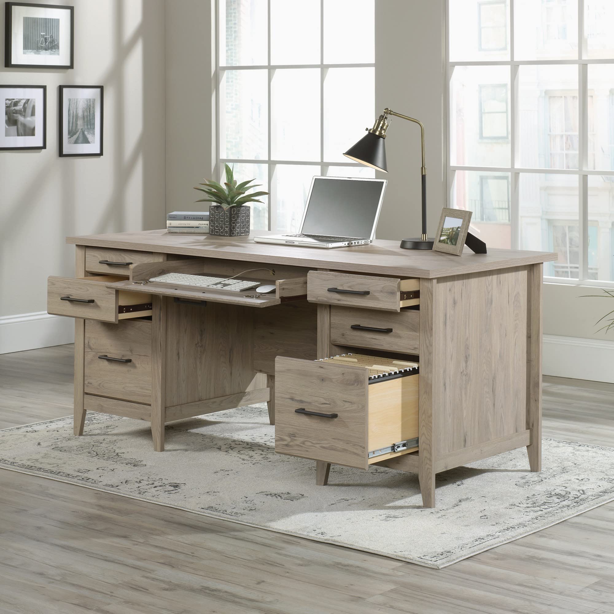 SauderĀ® Summit Station 66"W Executive Computer Desk, Laurel Oak