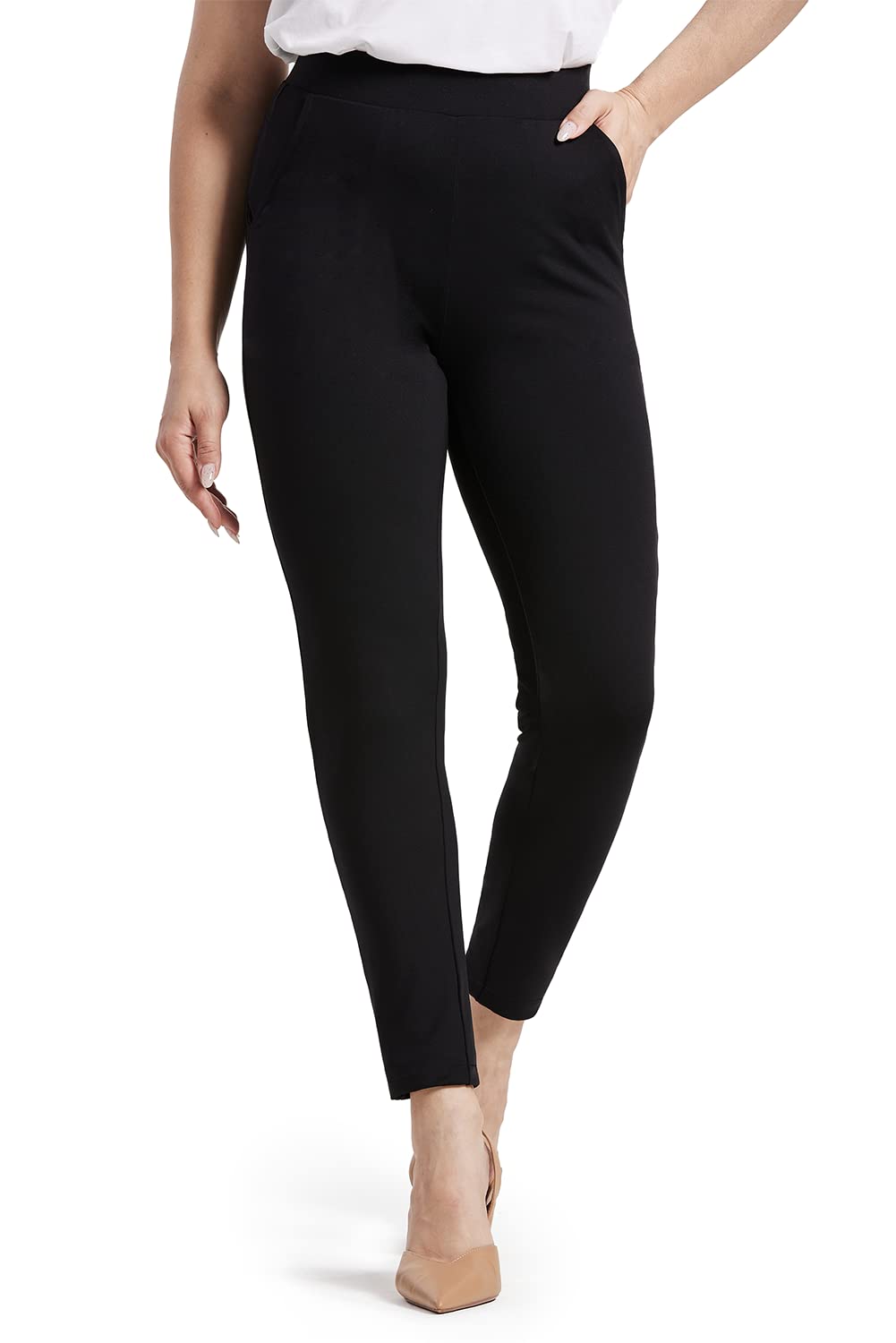 Balleay Art Women's Yoga Dress Pants Pull On Stretch Slacks Skinny Leg Pant Casual Work with Pockets (Black, XX-Large)
