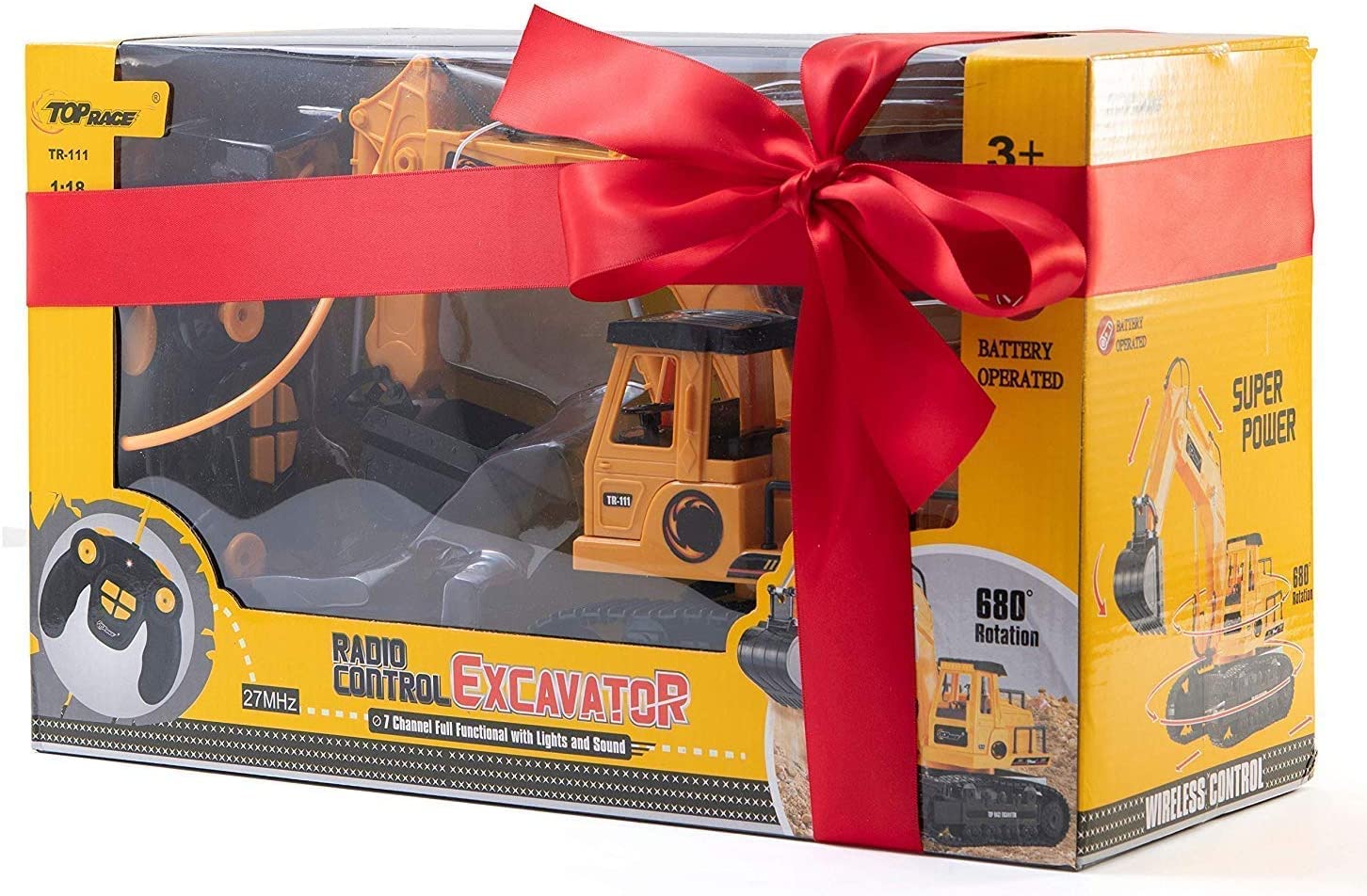Top Race 7 Channel Full Functional RC Excavator, Battery Powered Electric Remote Control Construction Tractor with Lights and Sound (TR-111), Construction Trucks, RC Construction Vehicles, Big Truck