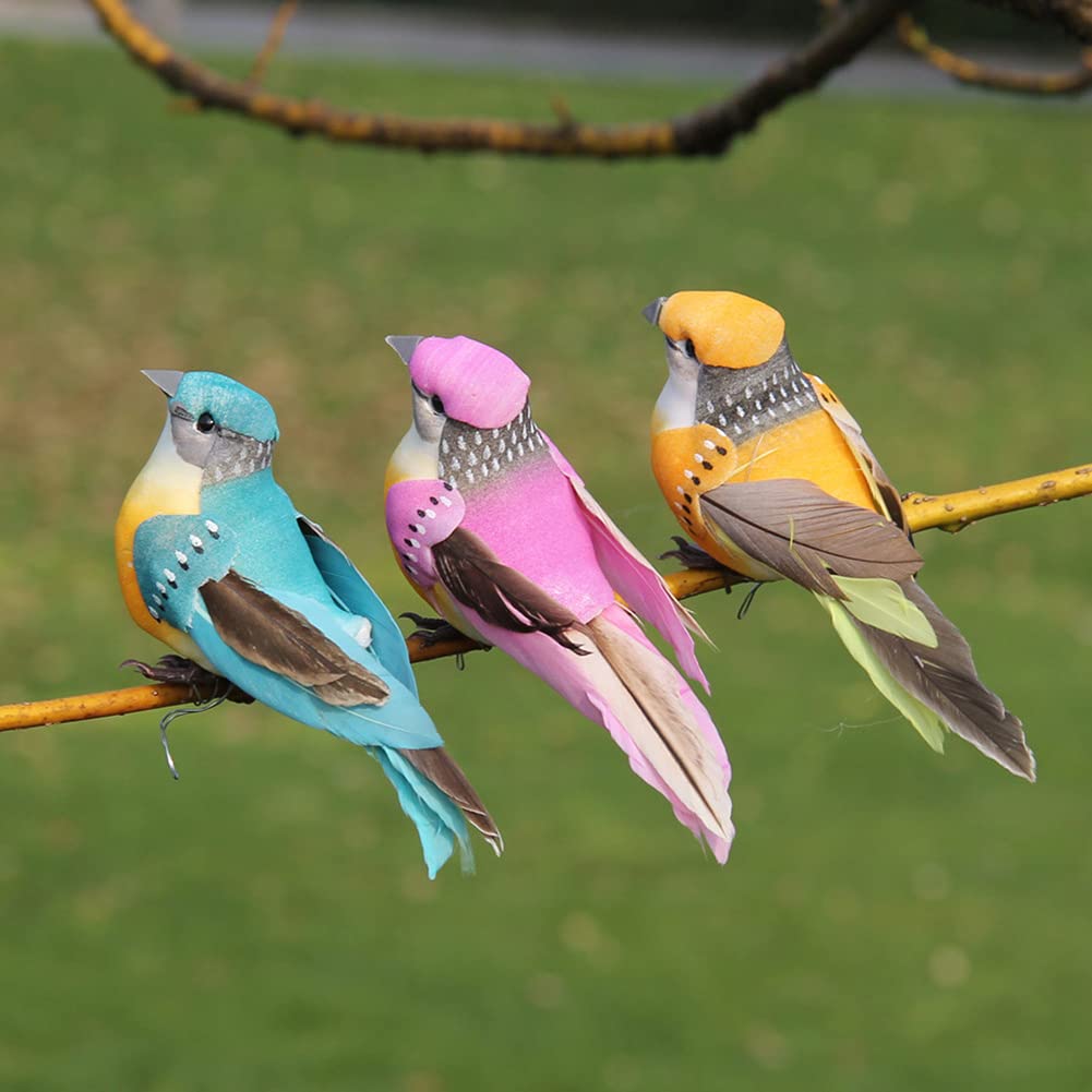 MAOMIA 12pcs Artificial Simulation Foam Bird Mini Feather Birds Ornaments DIY Craft for Home Garden Wedding Decoration Party Accessories
