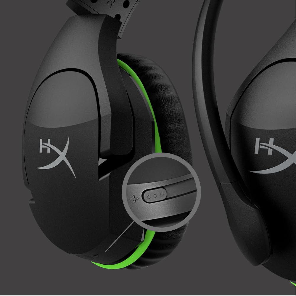 HyperX CloudX Stinger Official Xbox Licensed Wired Gaming Headset Memory Foam Steel Sliders Swivel-to-Mute Noise-Cancellation Microphone for Xbox Series X|S, Xbox One Headphone Black Green (Renewed)
