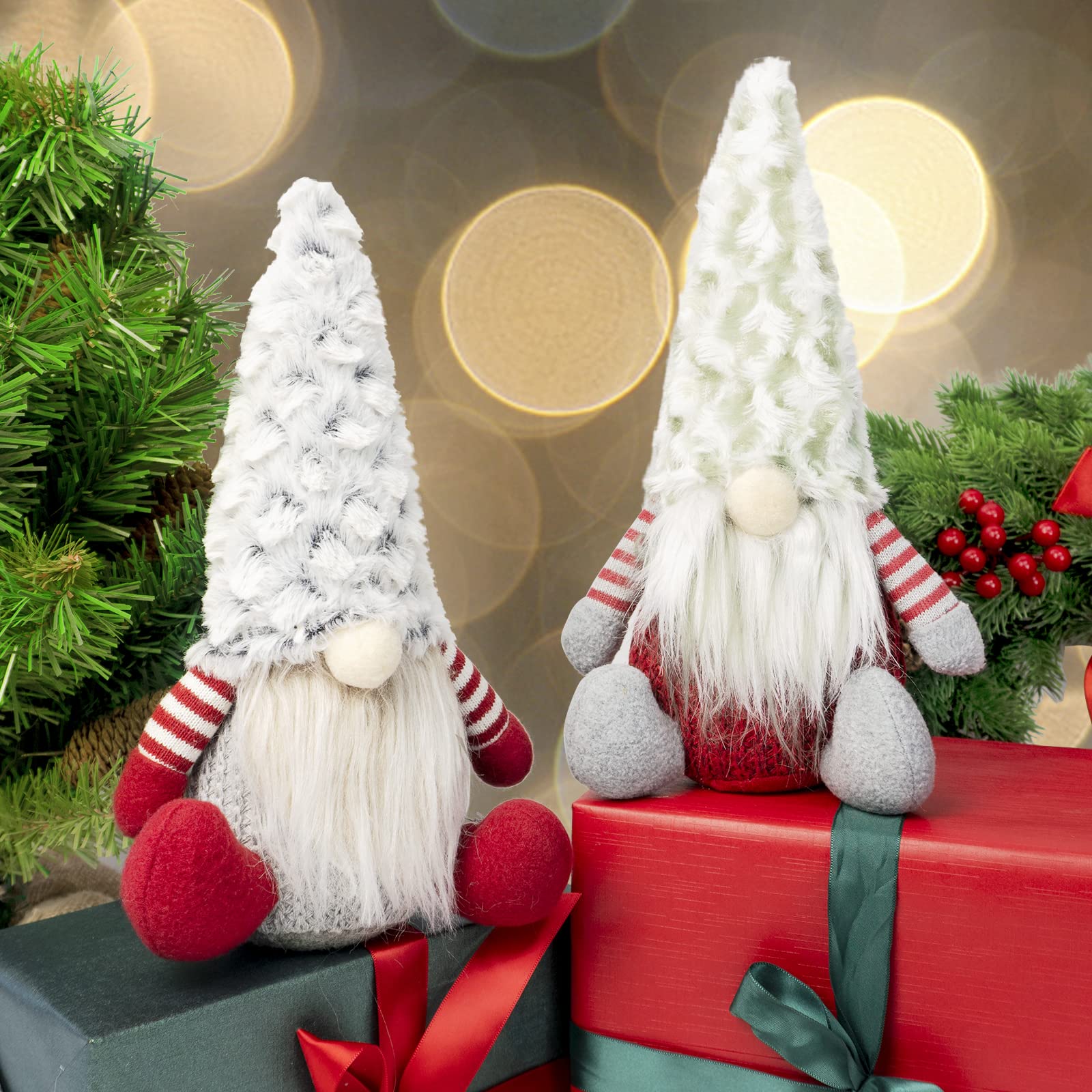 Beaulyn 2PCS Christmas Gnome Plush Doll Decoration - 11.4Inch Handmade Plush Swedish Tomte Doll Gift for Her - Cute Valentines Gnomes Home Decorations for Shelve
