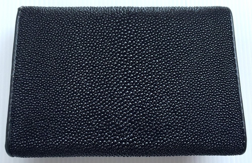 Julie Genuine Real Stingray Skin One Eye Leather Trifold Clutch Black Wallet Purse