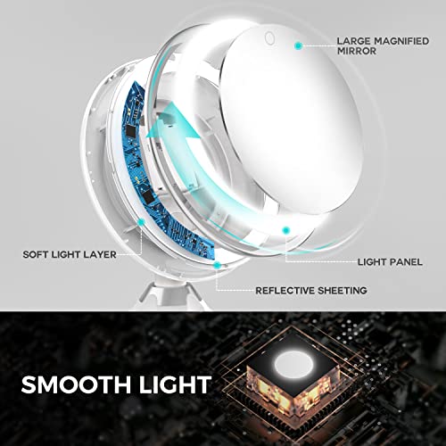 GOZVRPU 10x Magnifying Lighted Makeup Mirror with Touch Control, Powerful Locking Suction Cup, and 360 Degree Rotating Arm, Magnifying Mirror with Lights for Home, Bathroom Vanity and Travel(White)