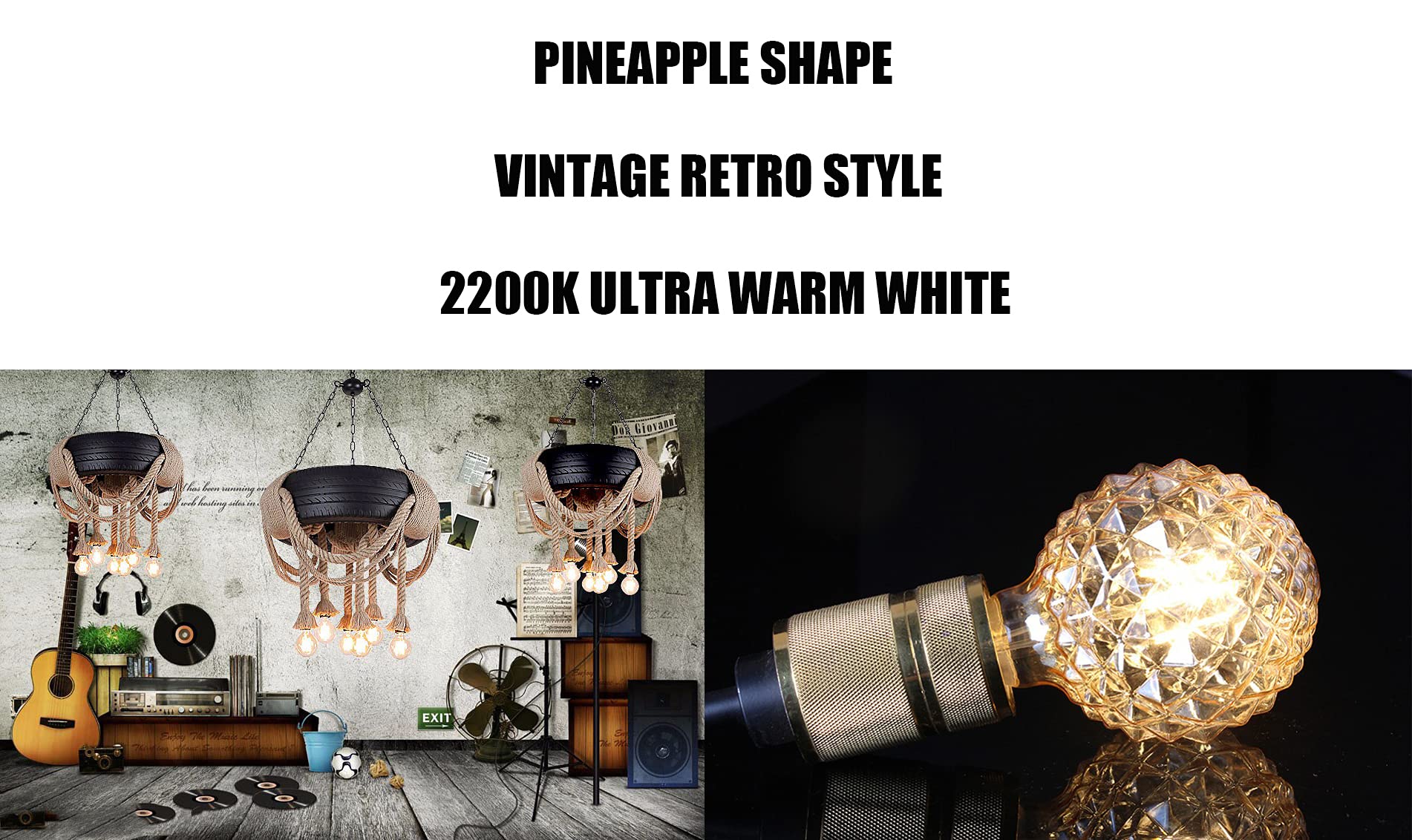 Vintage LED Edison Bulb G30 4W Dimmable LED Filament Bulb Globe Pineapple Shaped Light Bulb 2300K Warm White E26 400LM Equivalent 40W Incandescent (Clear, 6 Pack)