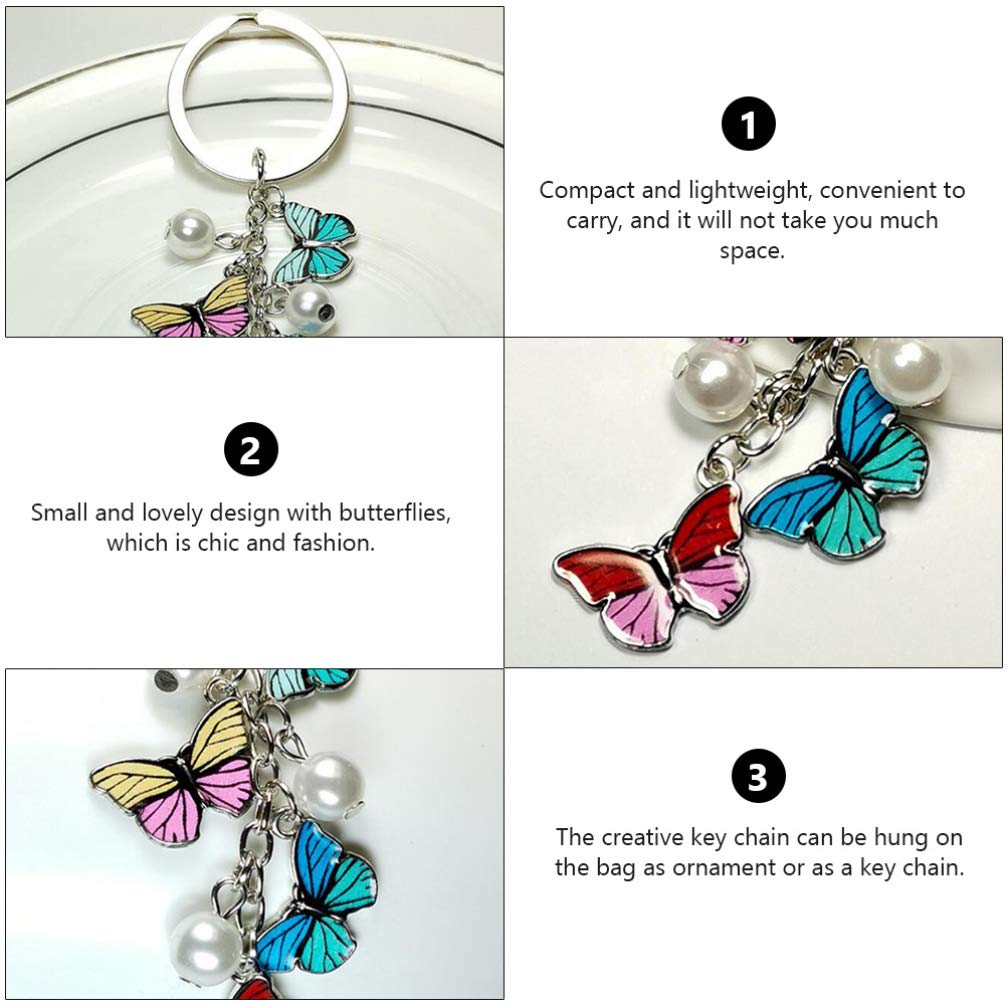 BESPORTBLE 2pcs Butterfly Key Chains Alloy Enamel Butterfly Pearl Keyring Clip Hook Key Charms Pendants for Handbag Purse Car Key Phone Backpack Decor