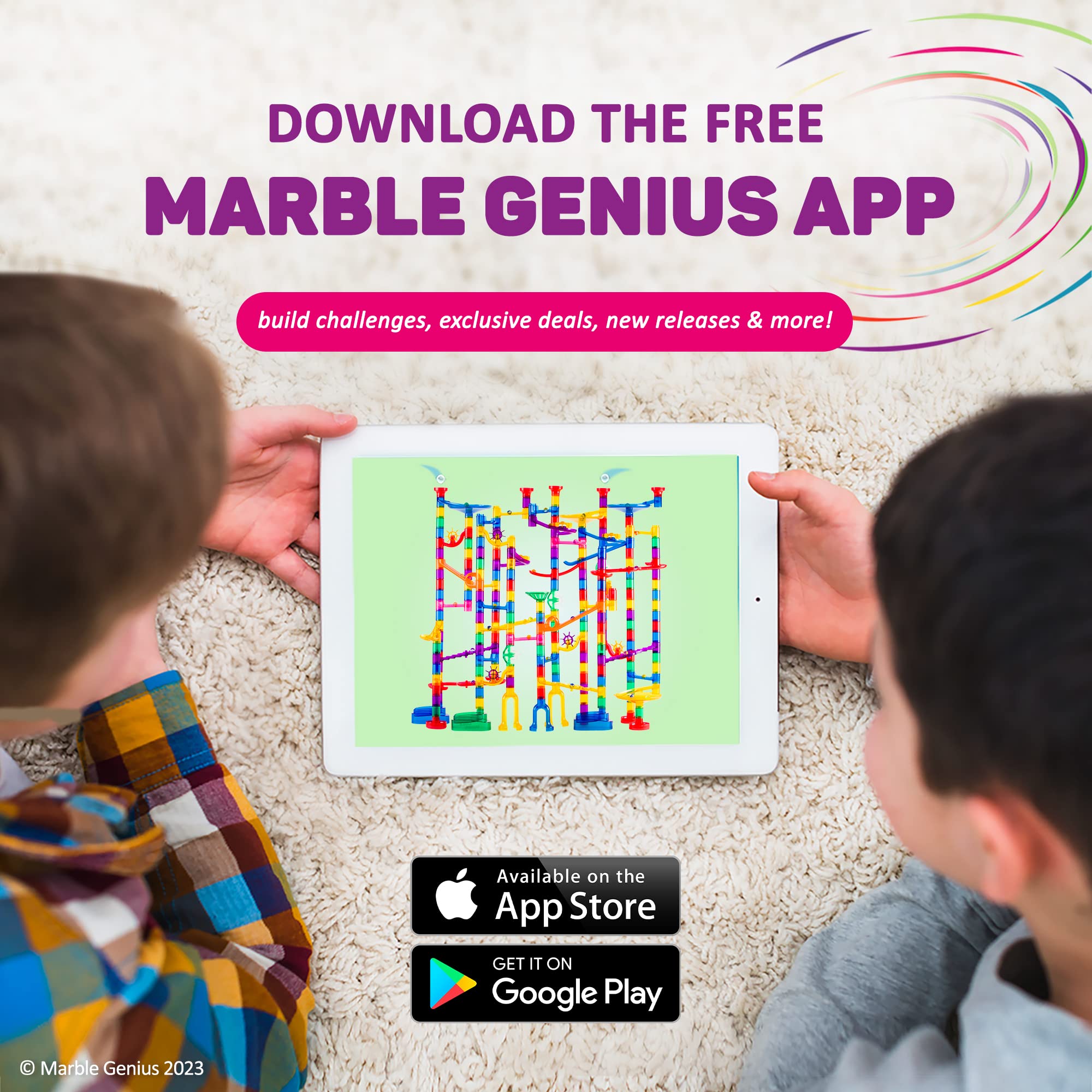 Marble Genius Flying Marbles Expansion Pack - 5 Boards + 100 Trivia Cards Set, Experience The Thrill of Racing, Includes an App with Additional Challenges That is Perfect for Kids, Teens, and Adults