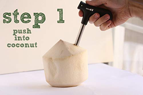 CocoDrill Young Coconut Opening Tool -(Punch Tap) Knife Opener for Raw Coco Water Juice - Makes Straw Hole! (Fresh, Thai, Hawaii)