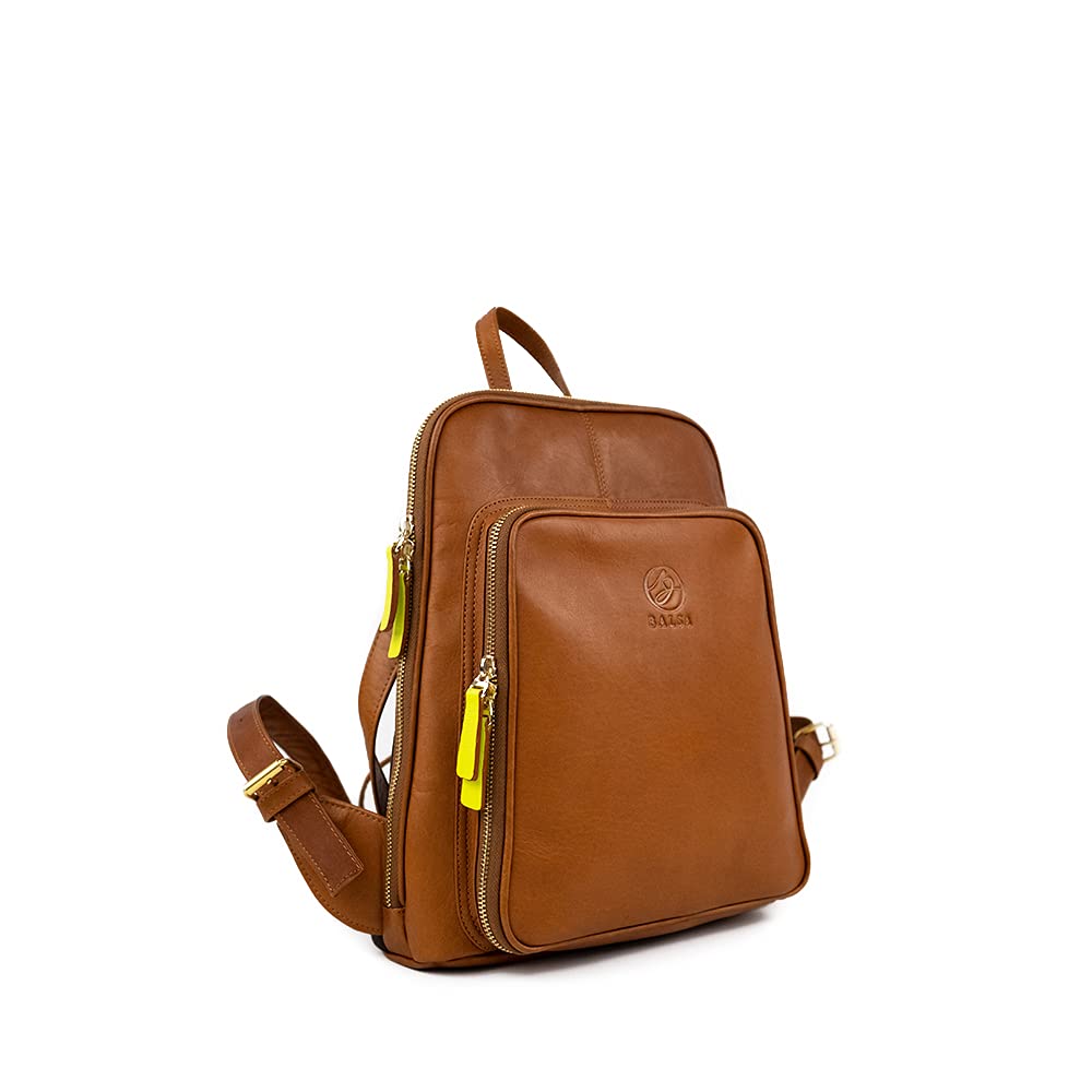 Balsa Real Leather Backpack for Women Slim Bag Purse Tan Black and Brown