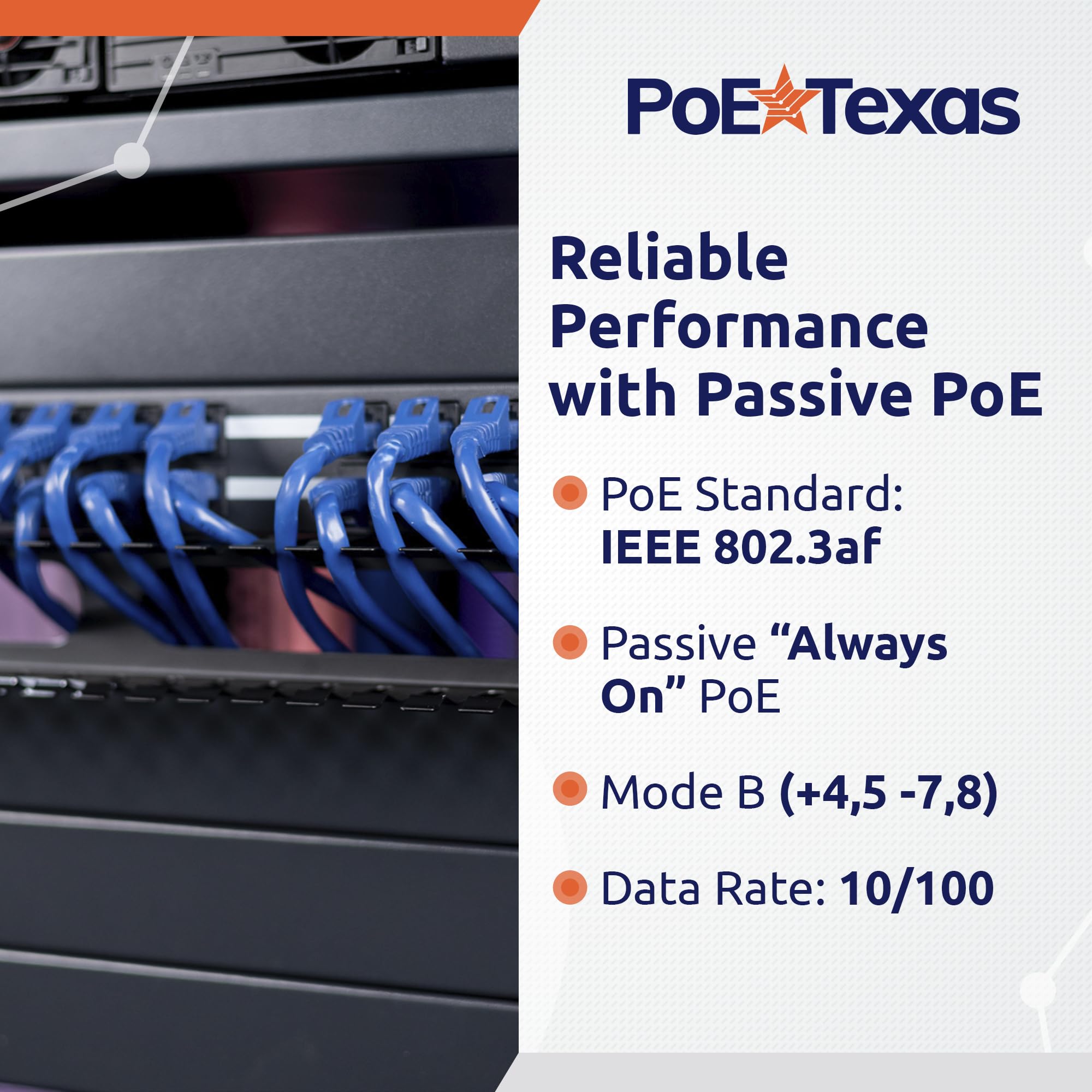 PoE Texas 24 Port PoE Injector with 48v120w Power Supply - 10/100 Data - Rack Mount - Add Passive Mode B 802.3af PoE to a Non PoE Switch for VoIP, WiFi AP, IP Camera, Security & Surveillance Systems
