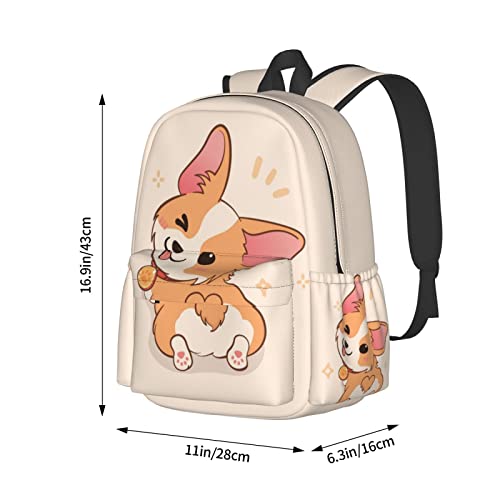 FeHuew 17 inch Backpack Cartoon Cute Corgi Dog Butt Laptop Backpack School Bookbag Shoulder Bag Casual Daypack