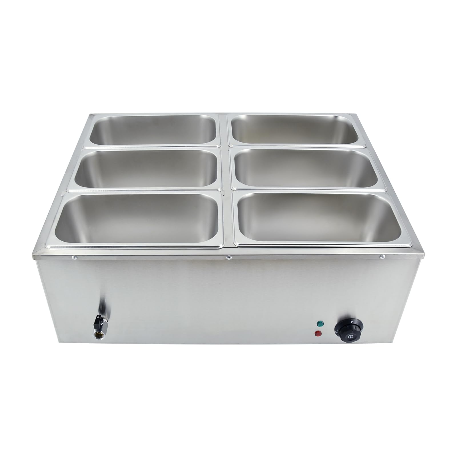 DULNICE Commercial Food Warmer,1500W Electric Steam Table 6inch Deep Stainless Steel Electric Bain Marie,with Temperature Control & Lid for Parties, Catering, Restaurants (6 x 1/3GN, 6-Pan, 32QT)