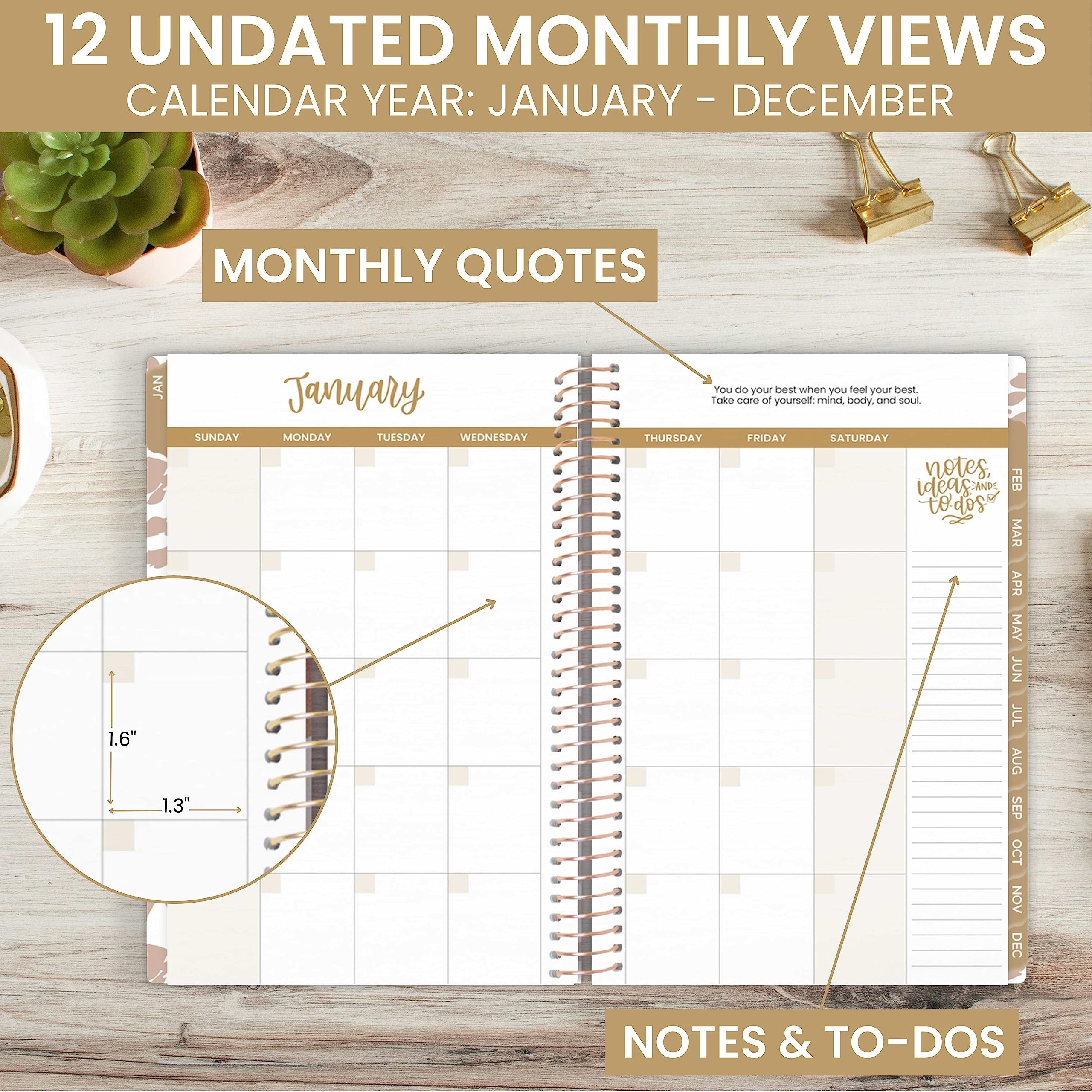 bloom daily planners UNDATED Calendar Year Day Planner - Passion/Goal Organizer - Start Anytime Monthly/Weekly Agenda Book with Tabs (January to December) - 5.5" x 8.25" - Tan Leopard