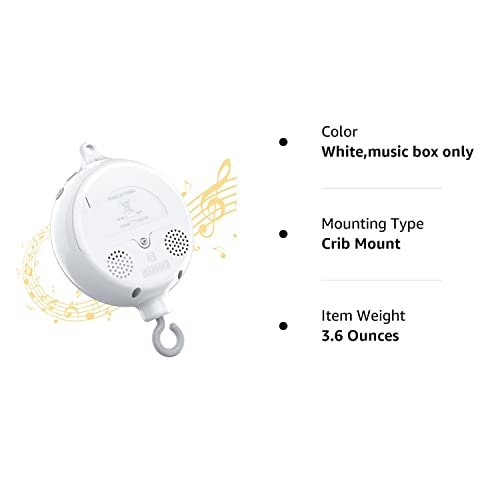 FEISIKE Crib Mobile Motor, Baby Music Box Spinner with 3 Modes(Turn & Music,Turn Only, Music Only) Volume Control,12 Lullabies,Portable Sound Machine,Auto-Off 30 Minutes, Battery Operated