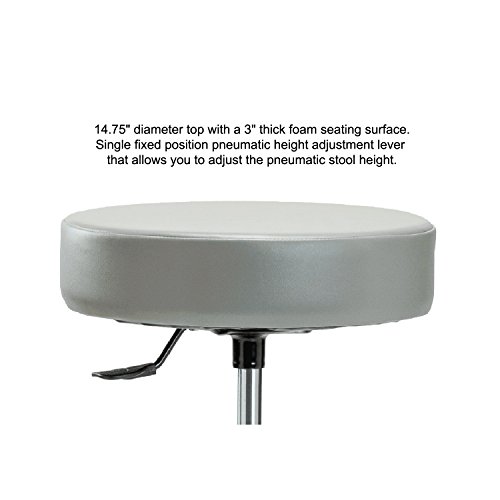 Perch Rolling Single Lever Height Adjustable Swivel Stool with Foot Ring for Carpet or Linoleum, Workbench Height, Adobe White Vinyl