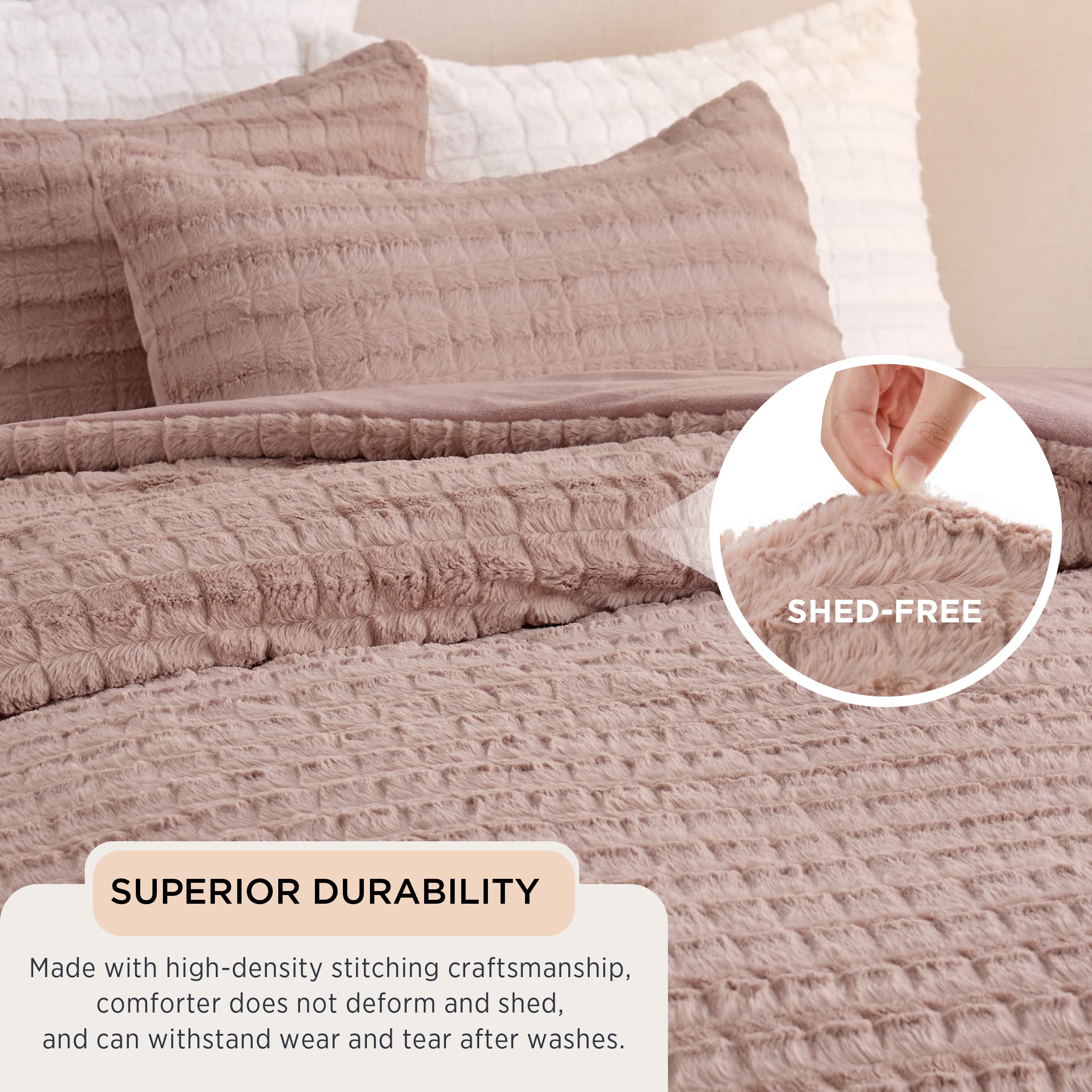 Bedsure Ultra Soft Shaggy Faux Fur Queen Comforter Set - Winter Warm 3 Piece Bedding With Plush Comforter and 2 Pillowcases