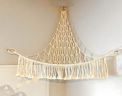 Stuffed Animal Hammock Macrame - Toy Hammock for Stuffed Animals - Stuff Animal Organizer Corner Storage Hanging Fringe - Stuffed Animal Display Holder Net Tassels for Nursery Décor