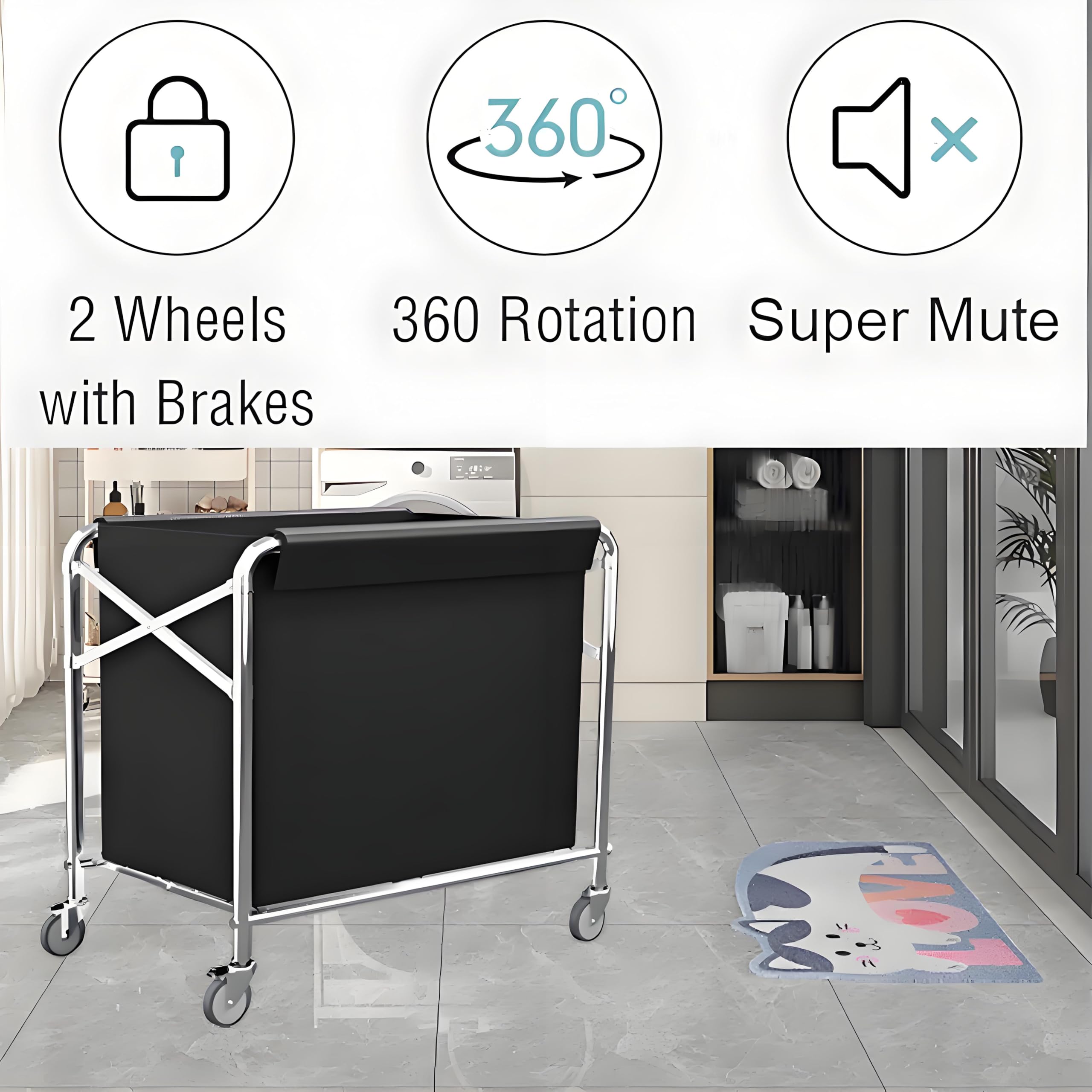 Collapsible Laundry Cart with Wheels Commercial 12 Bushel Folding Laundry Basket, Heavy Duty Rolling Laundry Hamper with Removable Waterproof Oxford Bag and Reinforced Steel Frame, 330 lbs Load 