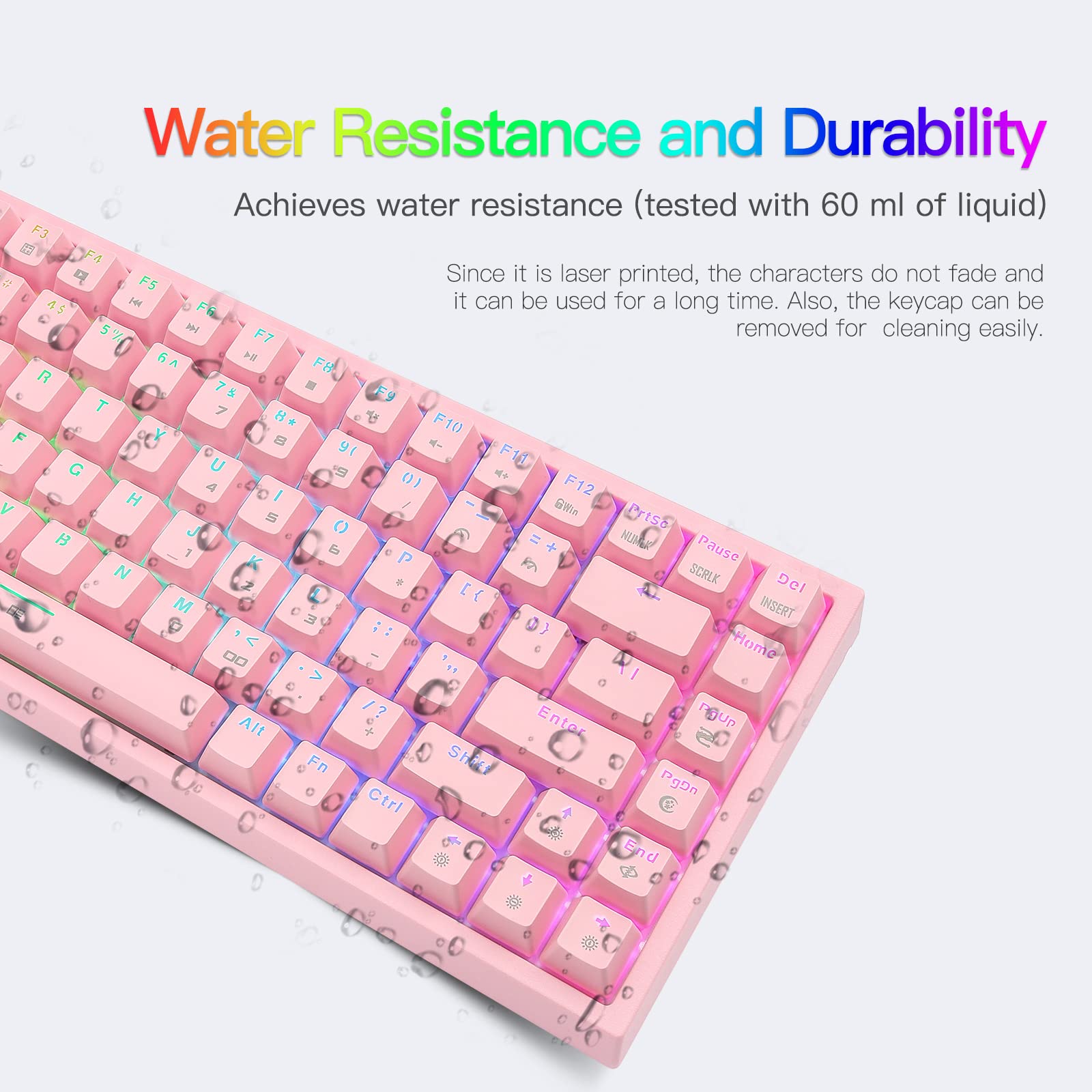 OKKID Mechanical Keyboard 60%, Wired Bluetooth Gaming Keyboard, Red Switches, RGB Backlight, CQ84 Wired Keyboard, 84 Keys, for Windows PC, Mac,Smartphone
